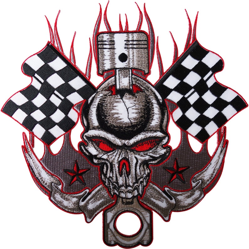 Large Sew / Iron On Bike Racing Flag Skull Patch Motorcycle | Etsy