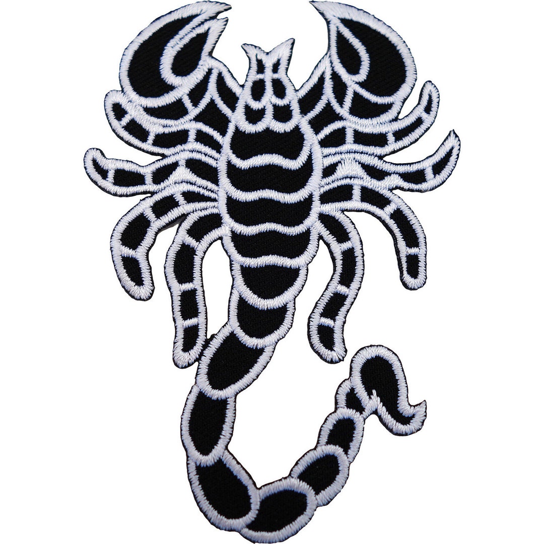 Scorpion Biker Patch Embroidered Iron / Sew on Jacket Jeans Black White ...