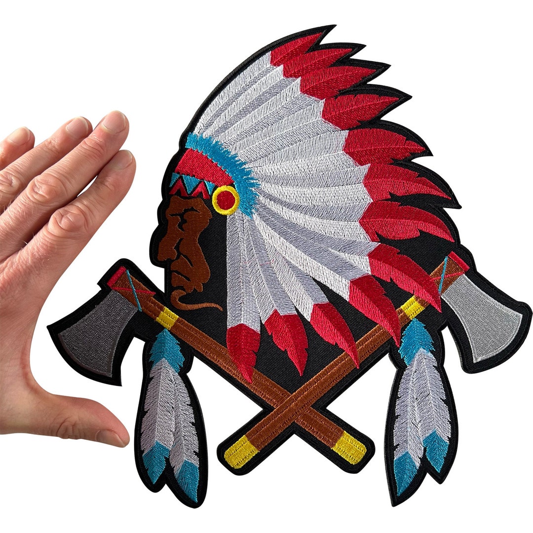 Big Large Indian Back Patch Feather Tomahawk Jacket Clothes Embroidery ...