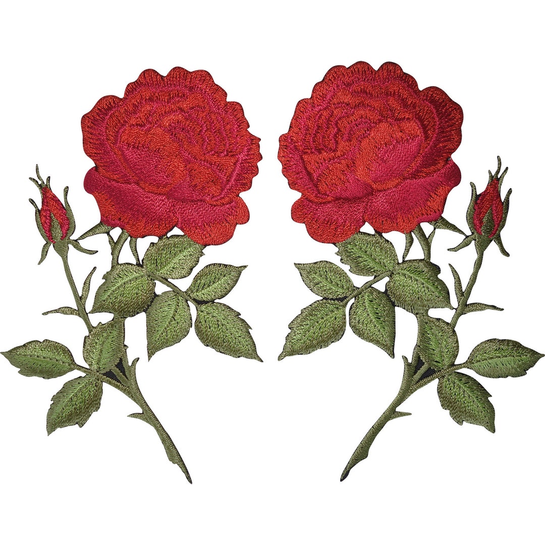 Pair of Red Rose Flower Patches Iron on Sew on Jeans Clothes Flowers ...