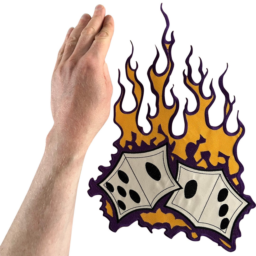 Big Large Fire Dice Patch Iron Sew on Motorbike Jacket Biker ...