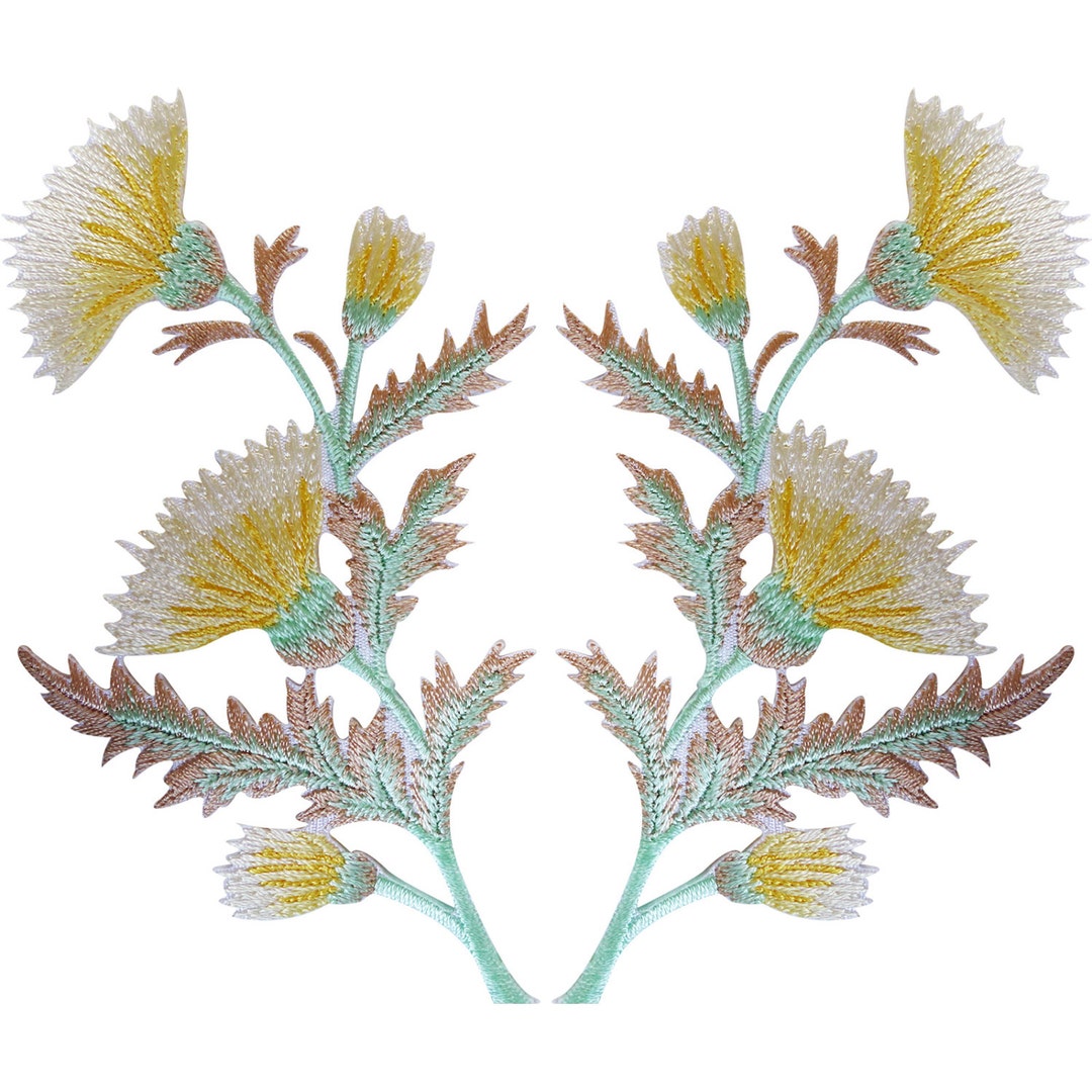 Pair of Yellow Thistle Flower Patches Iron Sew on Jacket Bag Flowers ...