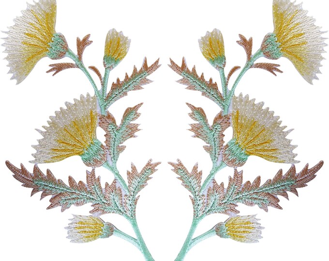 Pair of Yellow Thistle Flower Patches Iron Sew on Jacket Bag Flowers ...