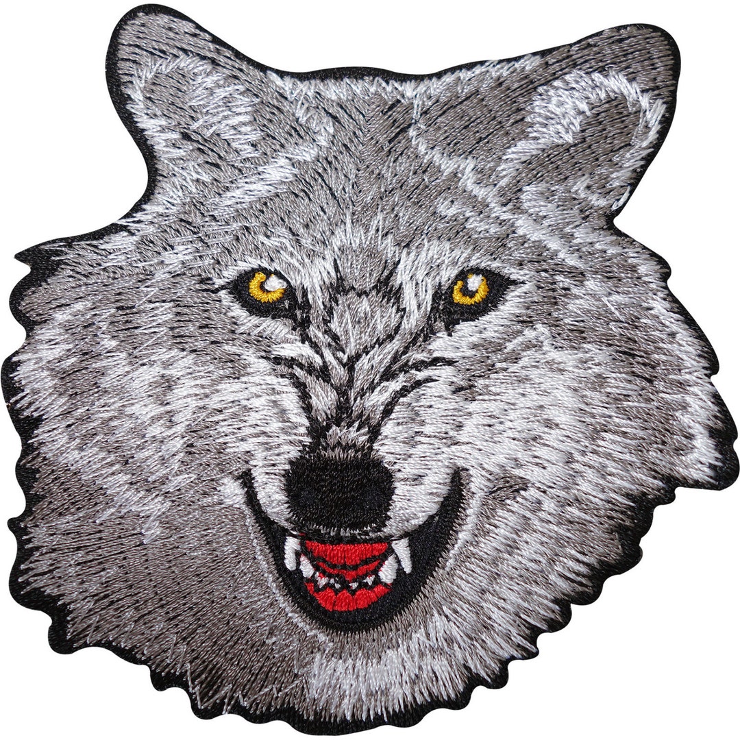 Grey Wolf Head Embroidered Iron Sew on Patch Clothes T Shirt Jeans ...
