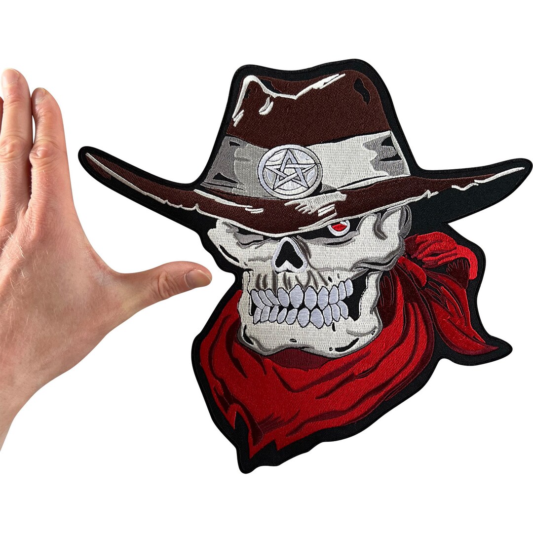Big Large Cowboy Skull Pentagram Patch Iron Sew on Clothes Bag ...