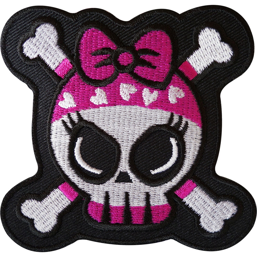 Skull and Crossbones Patch Embroidered Iron Sew on Badge Skeleton Girl ...