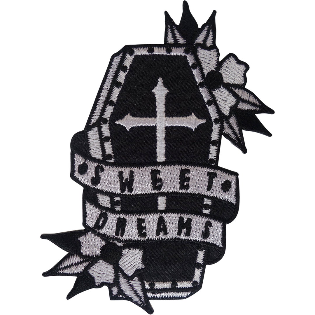 Coffin Patch Iron Sew on Clothes Funeral Flowers Death Black ...