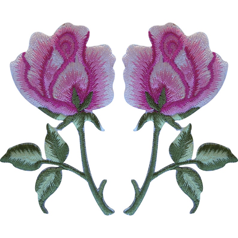 Pair of Pink Rose Patches Iron on Sew on Embroidered Roses - Etsy