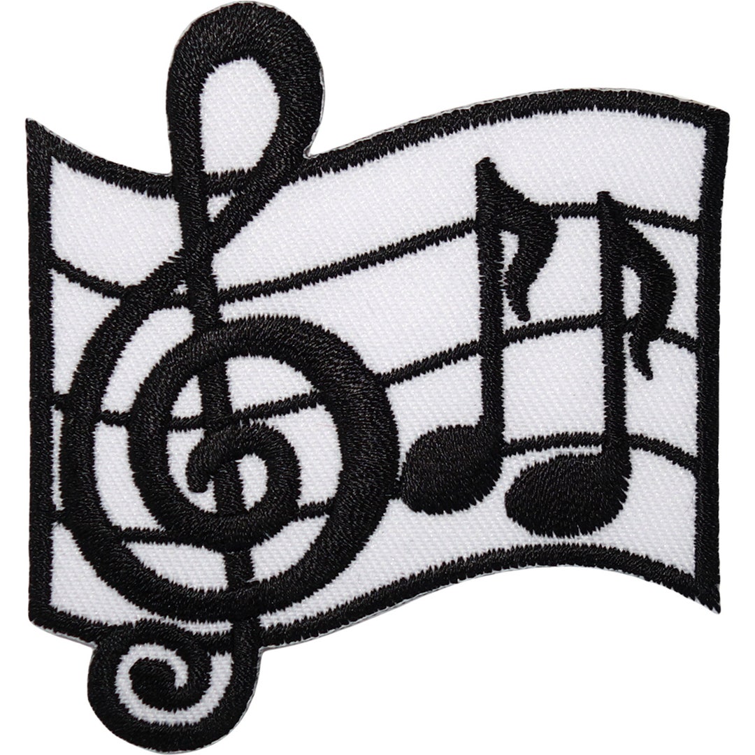 Music Notes Patch Iron Sew on White Black Embroidered Badge Musical ...