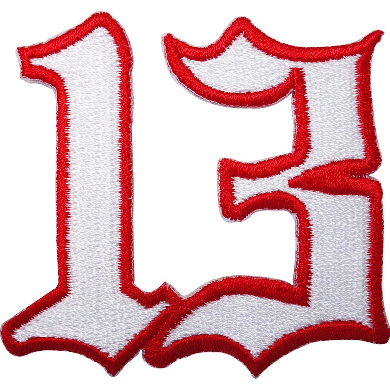 Number 13 Embroidered Iron Sew on Patch White Red Thirteen - Etsy