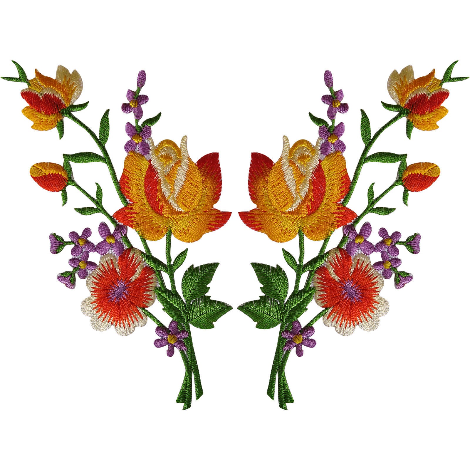 Pair of Rose Flower Embroidered Patches Iron Sew on Embroidery - Etsy UK