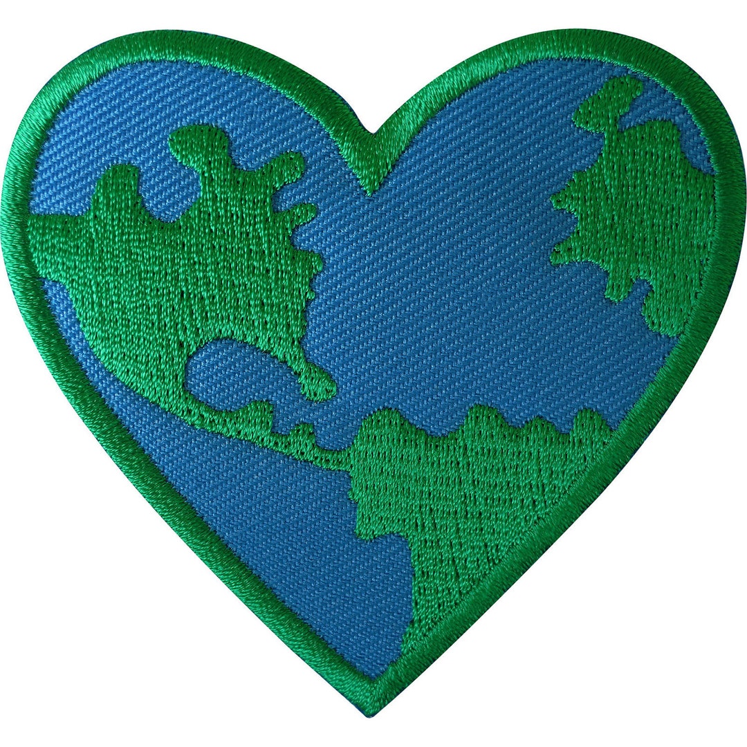 World Love Heart Patch Iron Sew on Clothes Greenpeace Earth Embroidered ...
