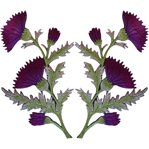 Pair of Purple Thistle Flower Patches Iron Sew on Embroidery | Etsy