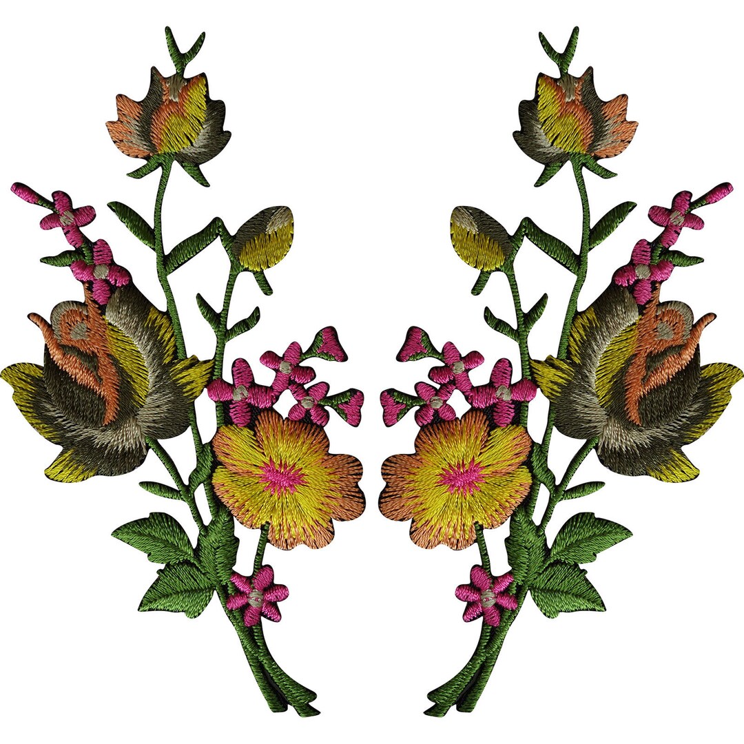 Pair Of Rose Flower Patches Iron Sew On Flowers Embroidered Patch Badge