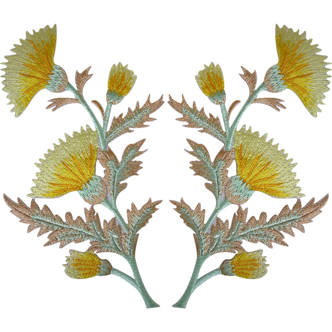 Pair of Yellow Thistle Flower Patches Iron Sew on Embroidery Patch ...