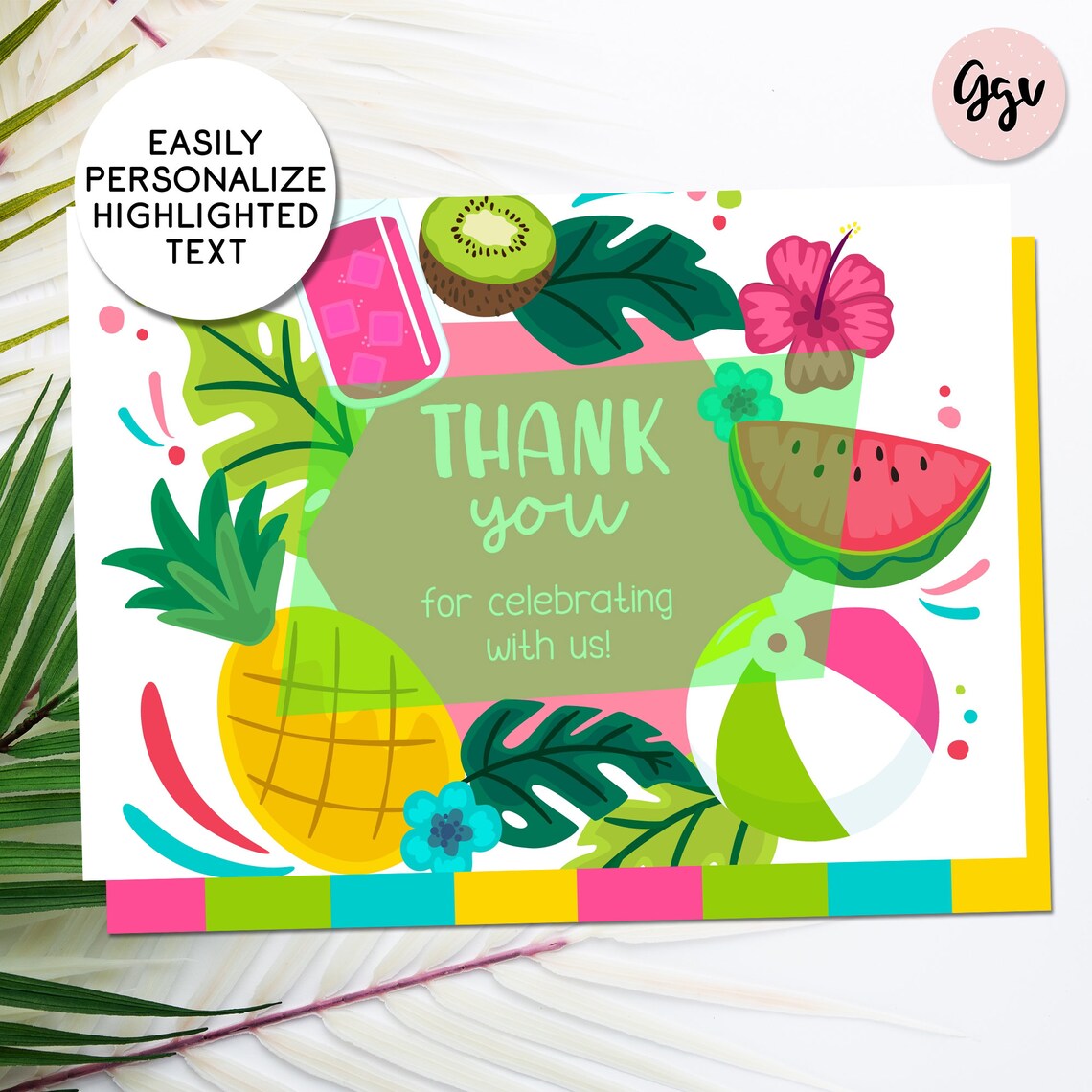 Tropical pool thank you card editable pool party thank you | Etsy