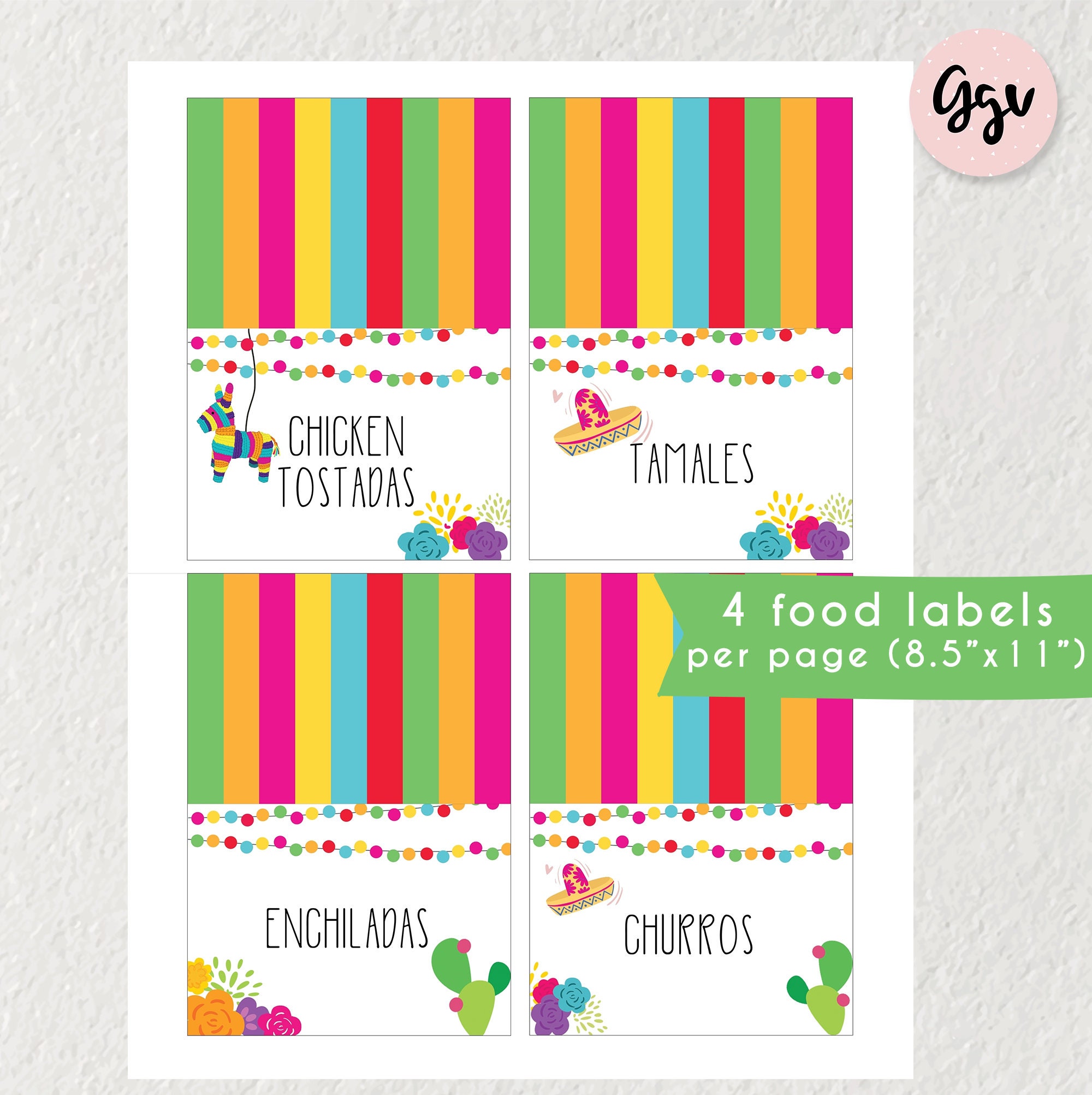 Editable Mexican Fiesta Food Labels: Cactus Party Place Cards (digital ...