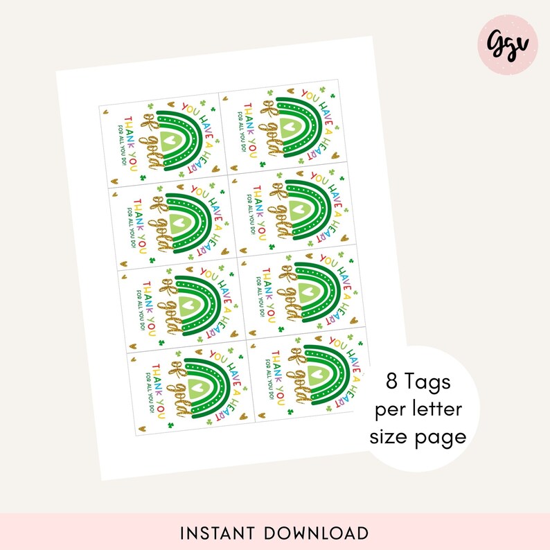 St. Patrick's Day Printable Tags Rainbow Instant Download | Etsy