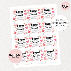 Valentine Paint Your Own Cookie Tag, Printable Cookie Tags, Cookie ...