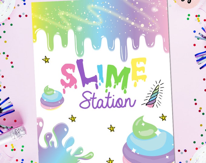 Slime Birthday Party Printable Slime Station Sign YOU Print Pastel ...