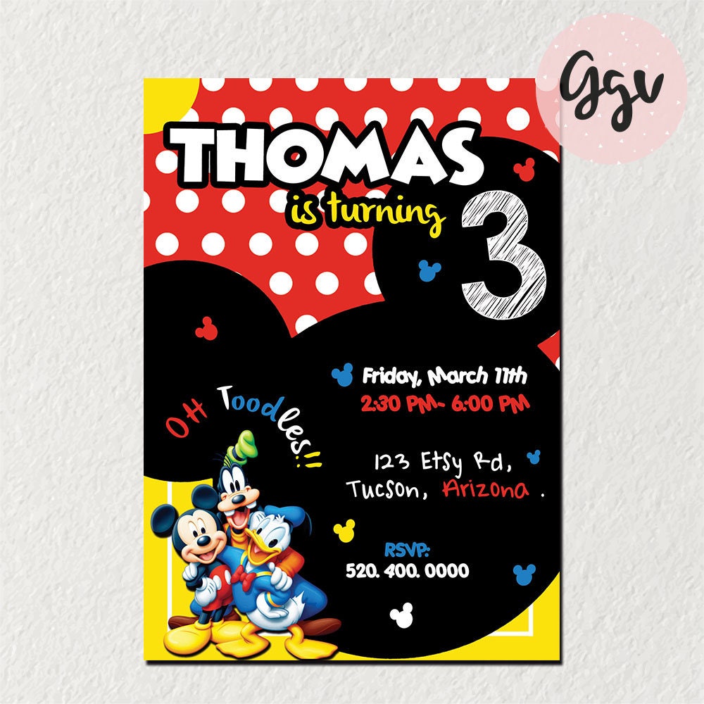 Mickey Mouse mickey mouse invitation mickey party mickey | Etsy