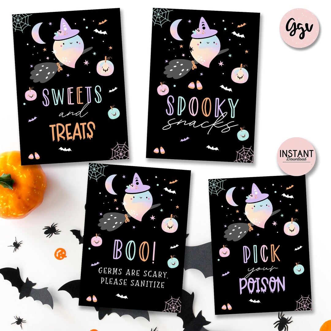 Pastel Halloween Ghost Party Signs Girly Birthday Party Printable Signs ...