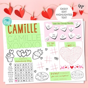 Editable Kids Valentine's Day Activity Placemat, Valentine's Party ...
