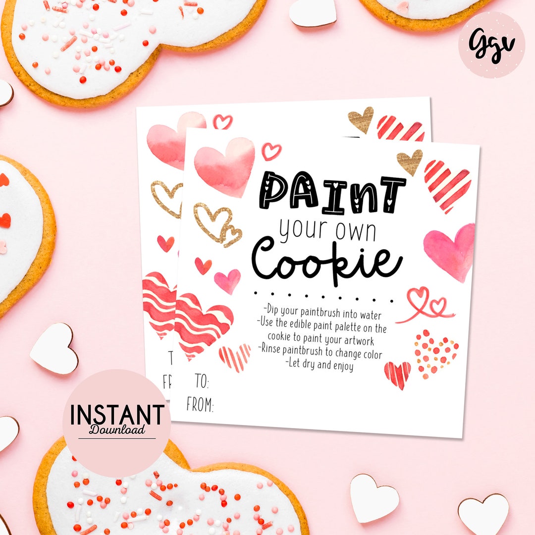 Valentine Paint Your Own Cookie Tag, Printable Cookie Tags, Cookie ...