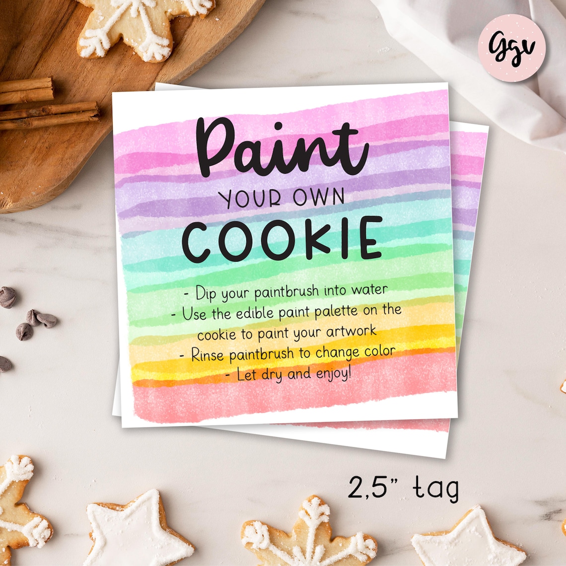 Paint Your Own Cookie Printable Tag Pyo Cookie Instruction - Etsy