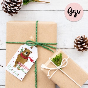 Christmas Gift Tags, Holiday Gift Tags, Bear Christmas Tag, Printed ...