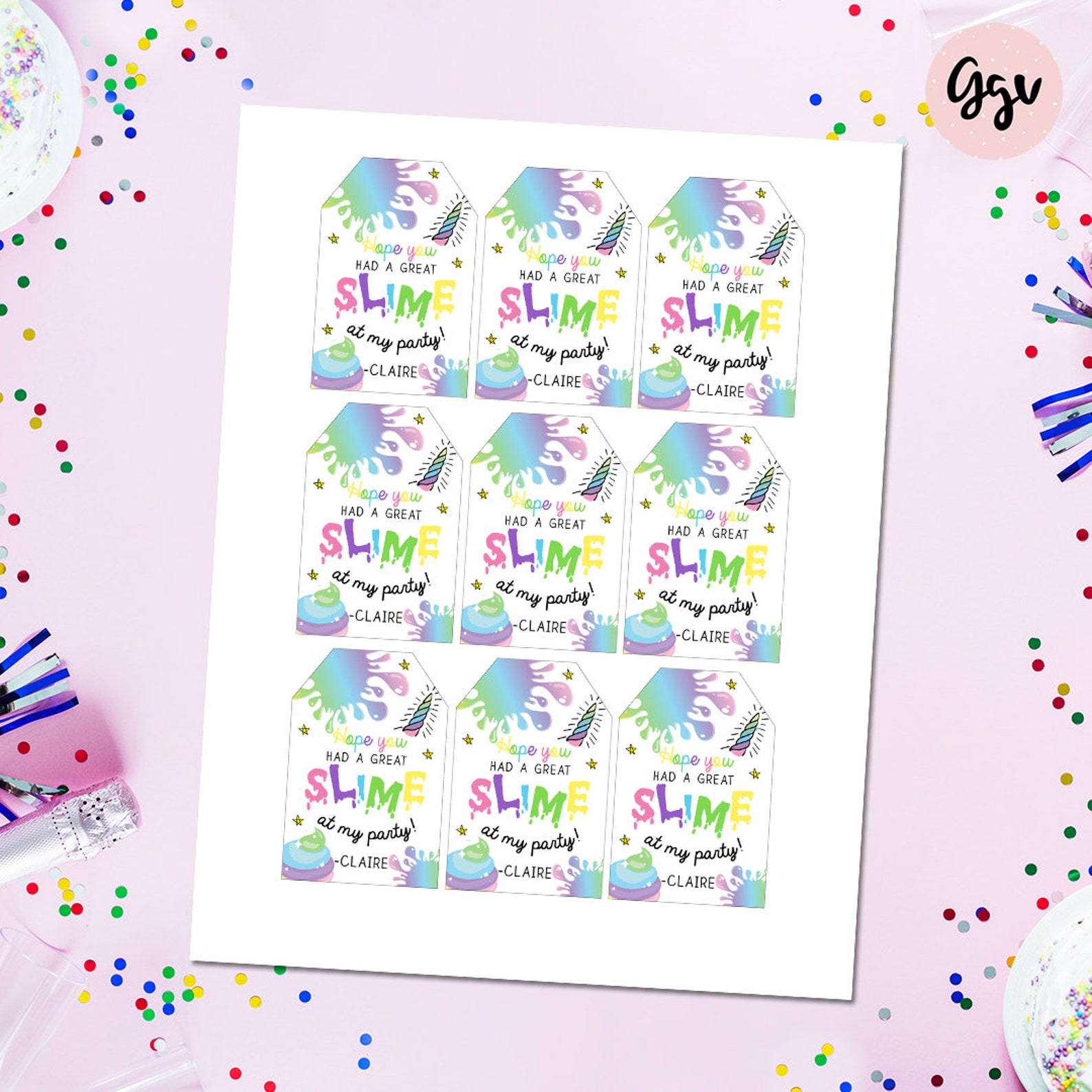Unicorn Slime Favor Tags Printable unicorn slime party slime | Etsy