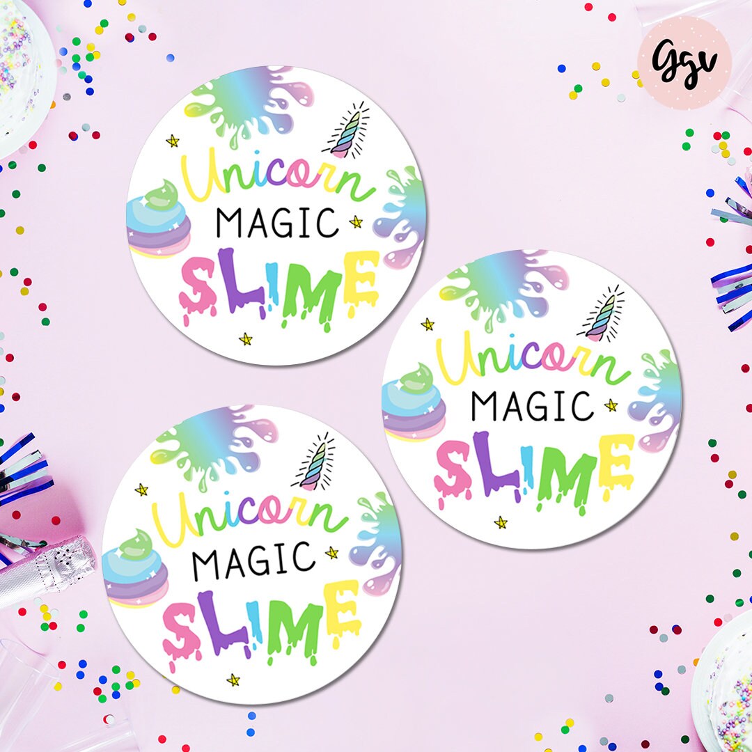 UNICORN SLIME PARTY Favors, Slime Favor Tags, Slime Stickers, Unicorn ...