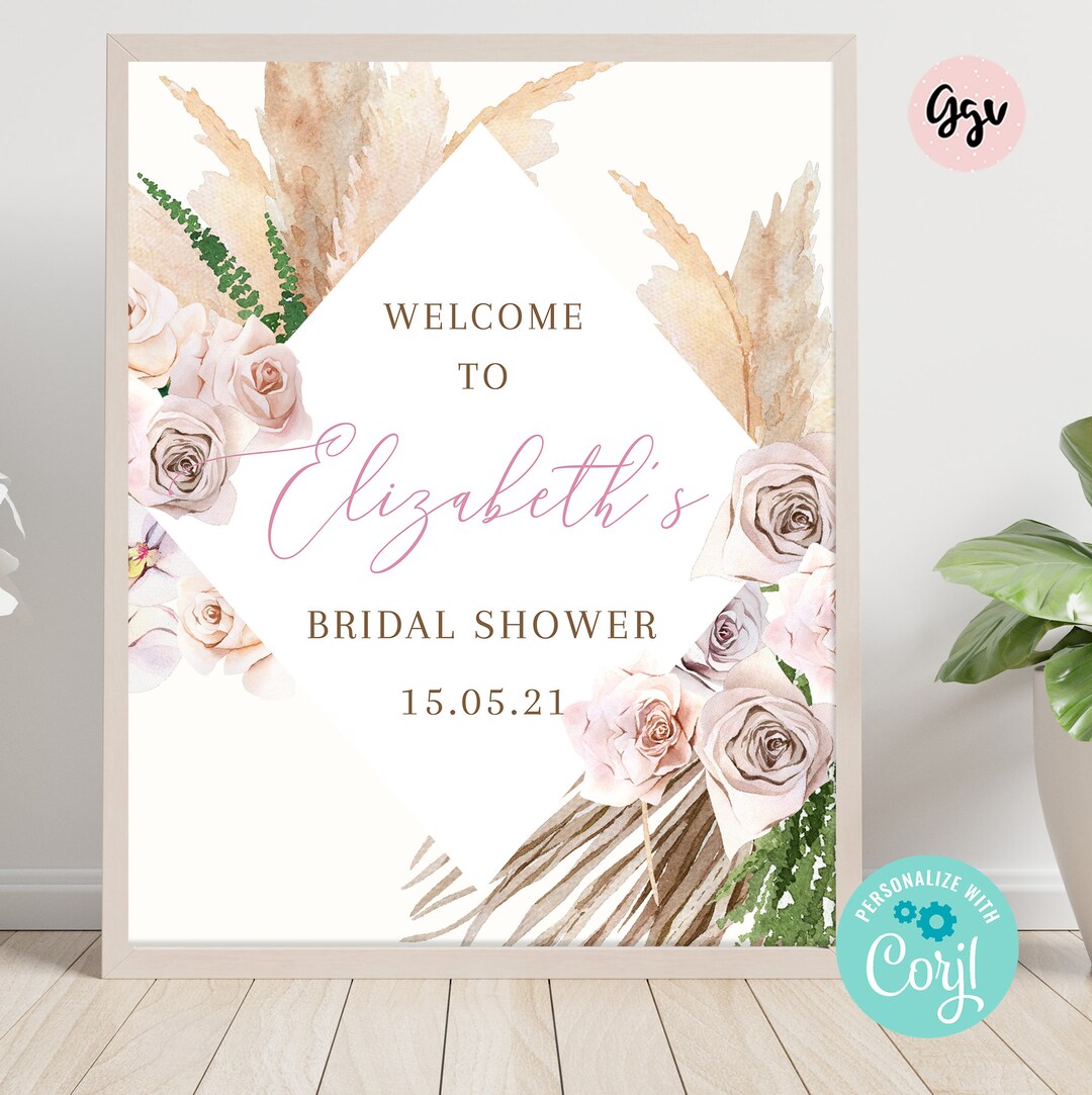 Pampas Grass Welcome Sign, Boho Welcome Sign, Editable Template, Nude ...