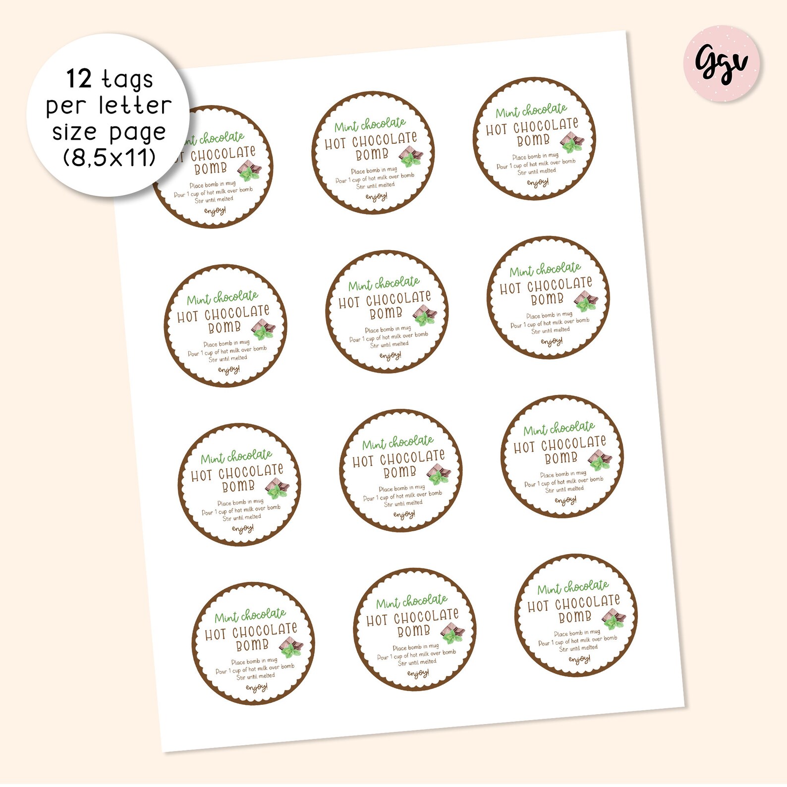 Mint Chocolate Bomb Tag Hot Chocolate Printable Bomb Tag Hot - Etsy