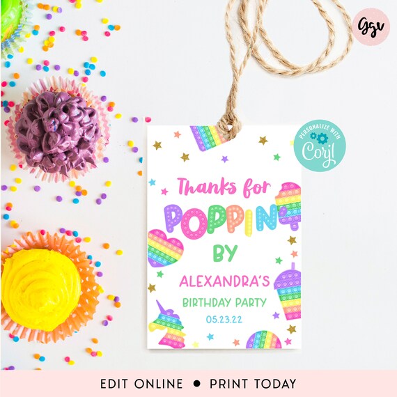 POP It Fidget Toy Party Favor Editable Tags Pastel Rainbow | Etsy