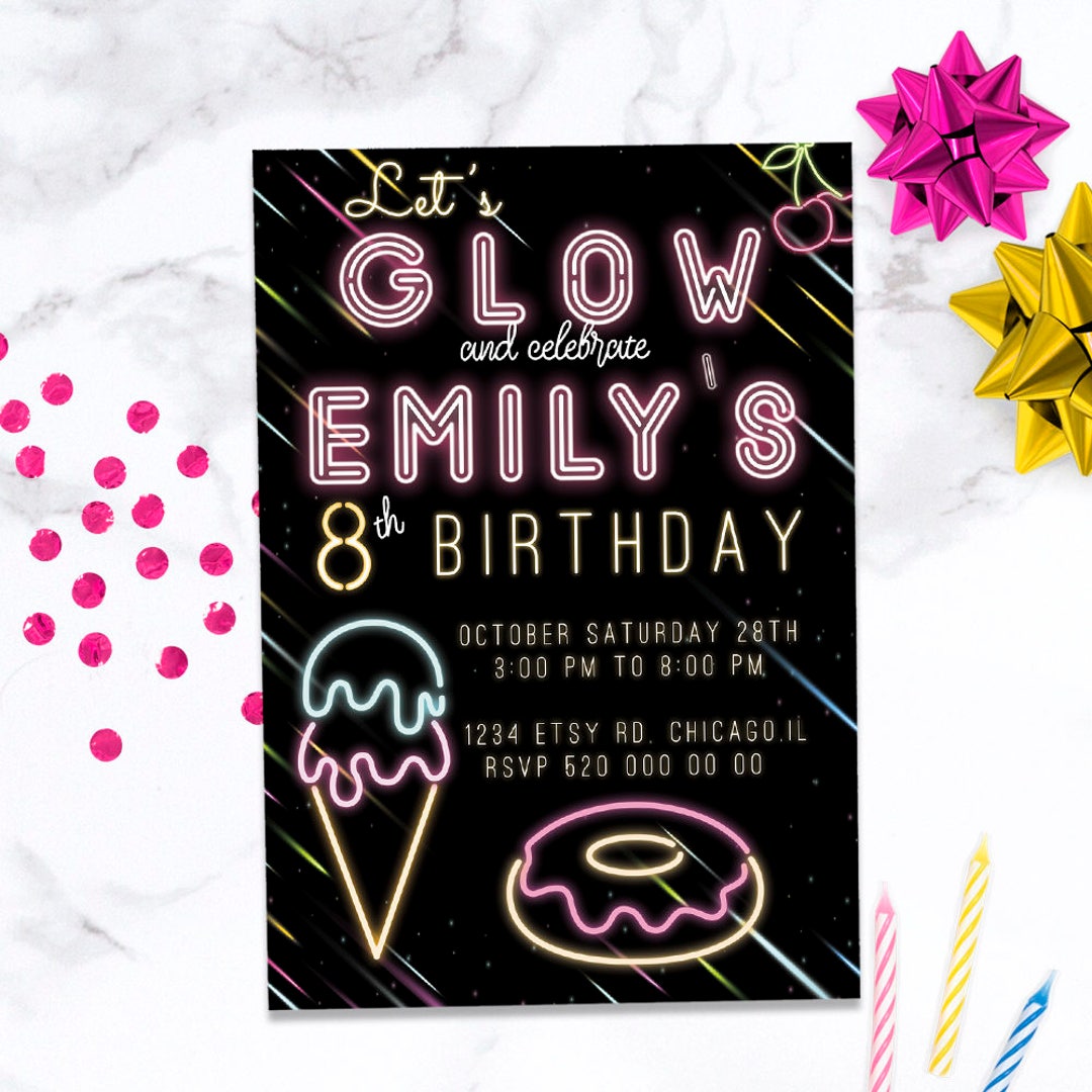 NEON BIRTHDAY INVITATION, Neon Party, Neon Invitation, Neon Teen ...