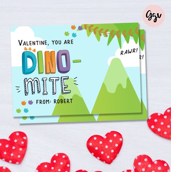 DINO-MITE Valentine's Day Favor Dinosaur Kids Valentine | Etsy