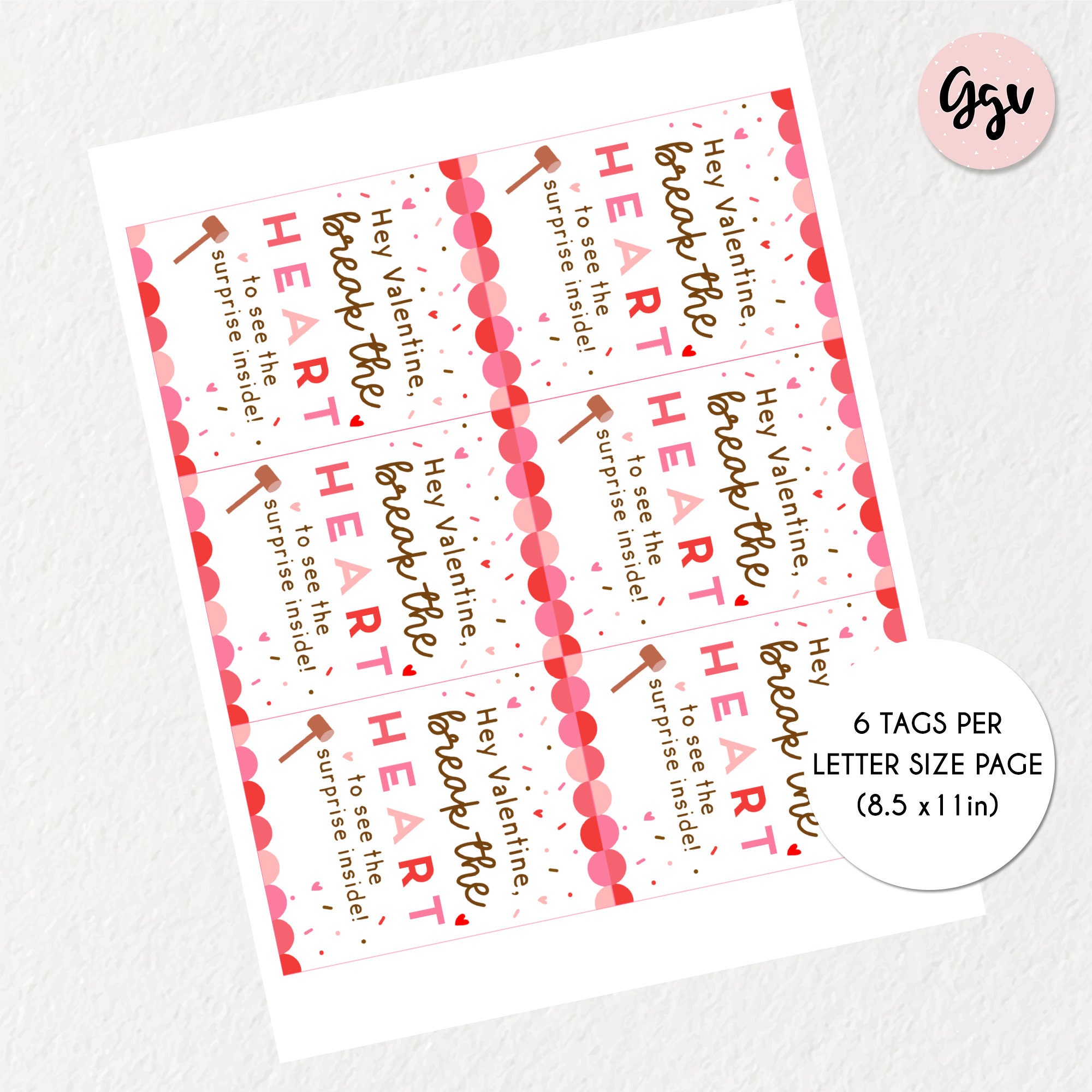 Valentine Breakable Heart Printable Tags Chocolate Heart Gift - Etsy