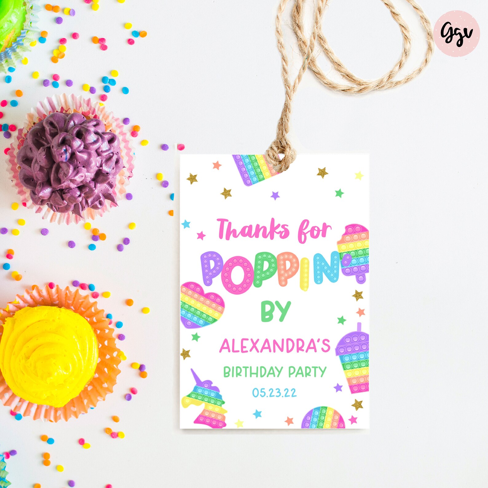 POP It Fidget Toy Party Favor Editable Tags Pastel Rainbow | Etsy