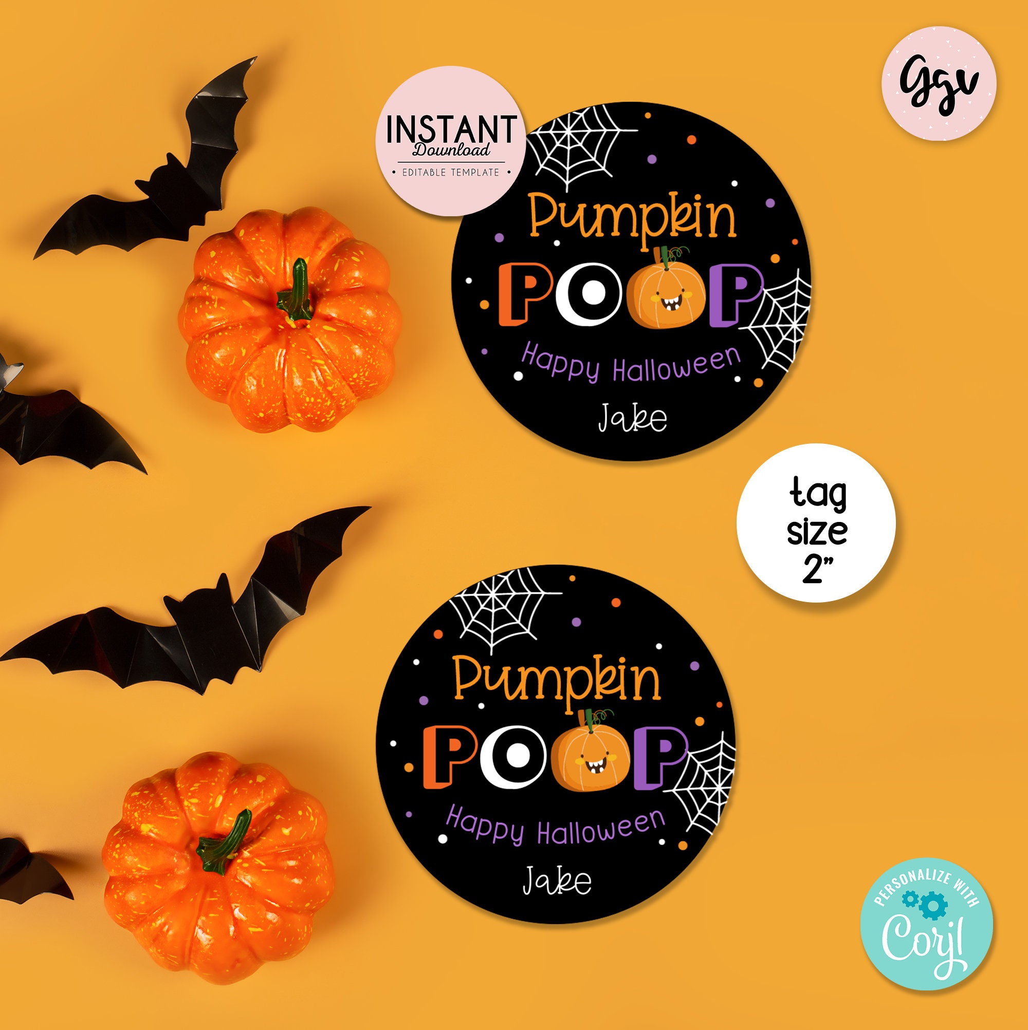 Pumpkin poop printable tag halloween gift tag editable | Etsy