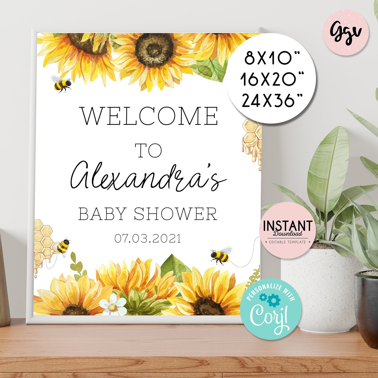 Editable BEE Welcome Sign Sunflower Bee Baby Shower - Etsy