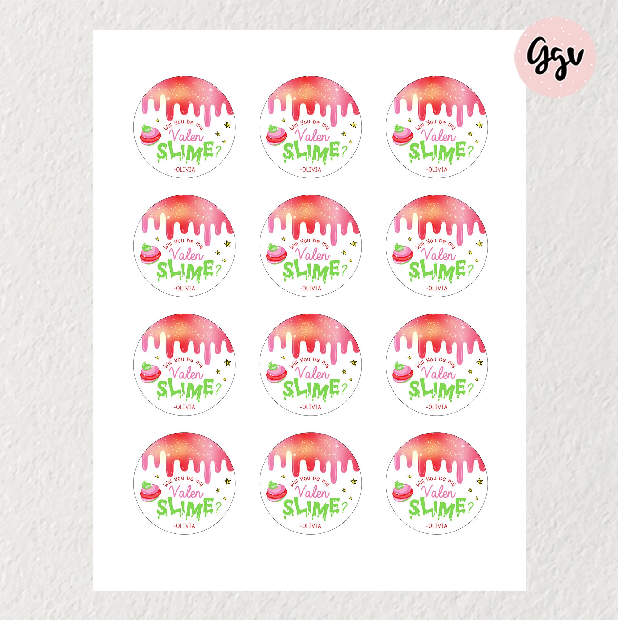 Valentine's Day Slime Tags Valen-slime Day Stickers - Etsy