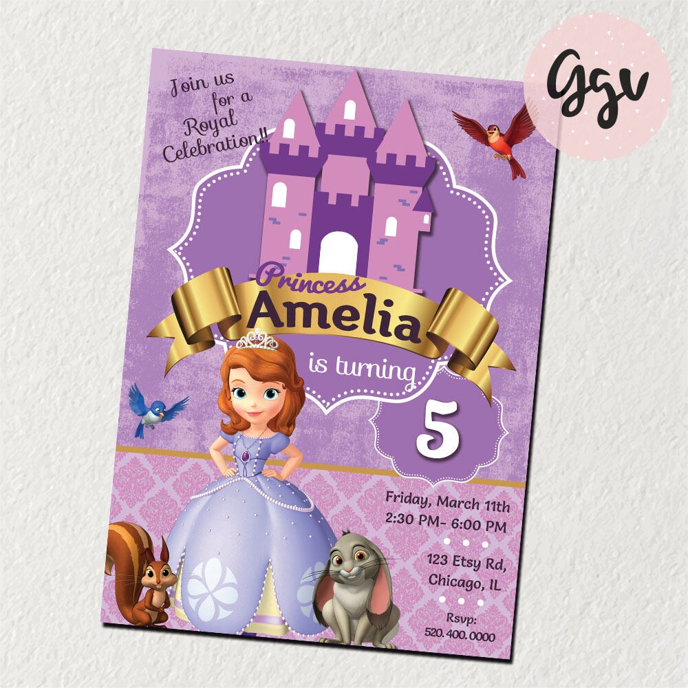 Sofia The First Handmade Invitations