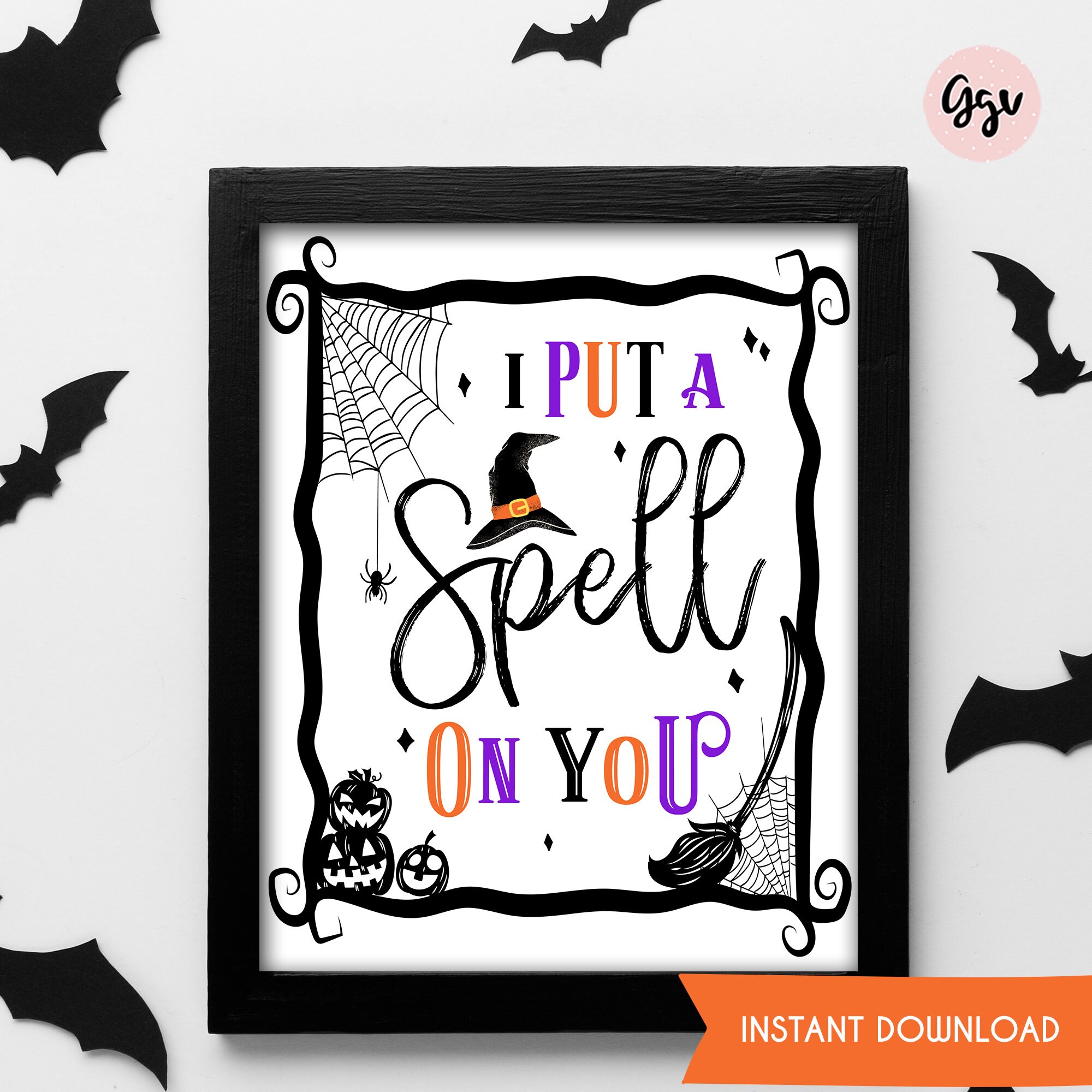 I put a spell on you printable sign halloween wall decor | Etsy