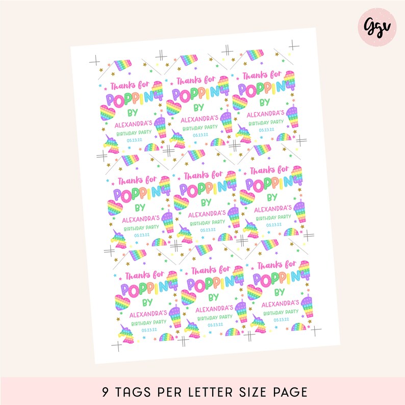 POP It Fidget Toy Party Favor Editable Tags Pastel Rainbow | Etsy