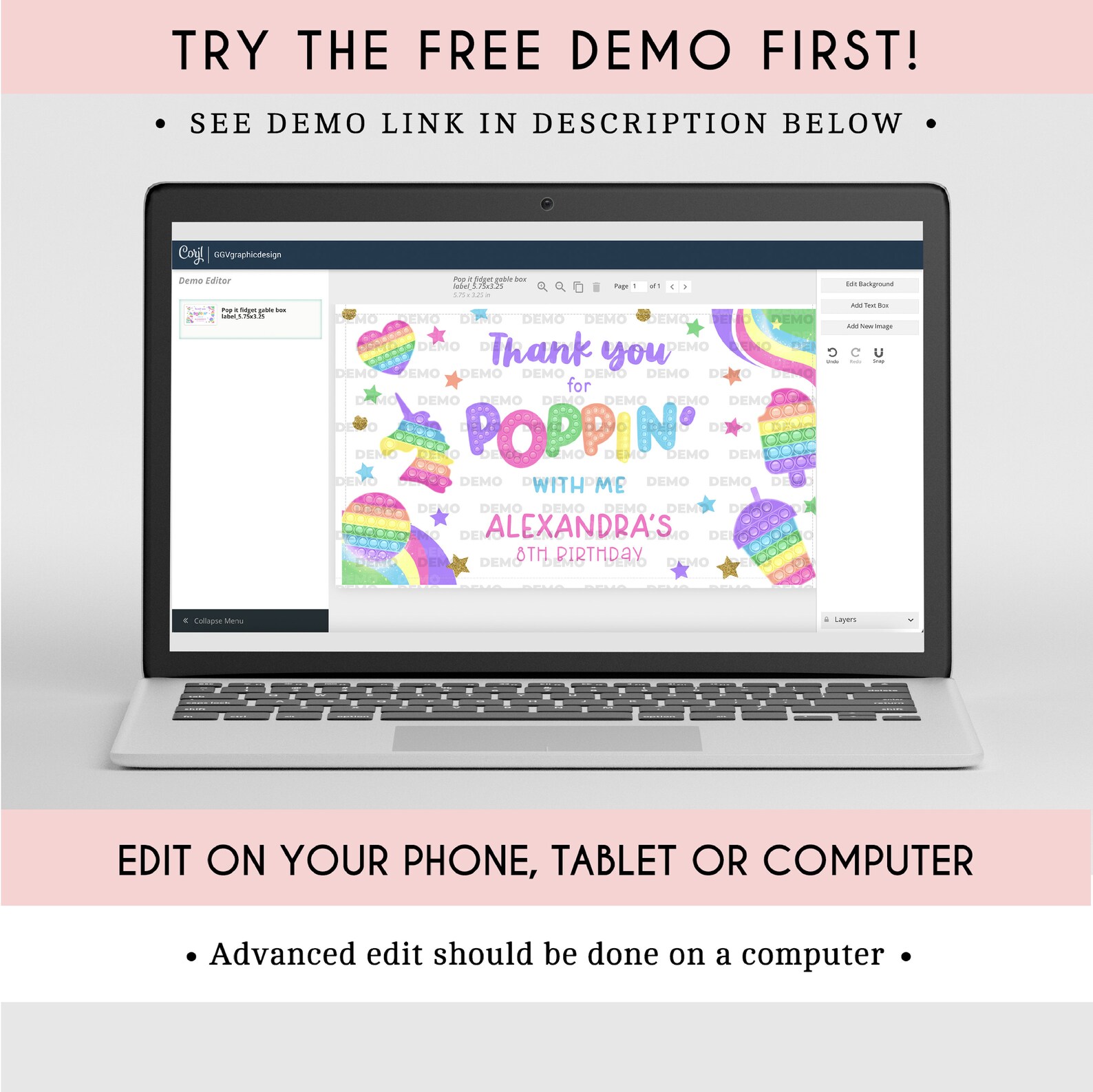 POP IT Fidget Toy Birthday Party Favor Tag Editable Pop It - Etsy