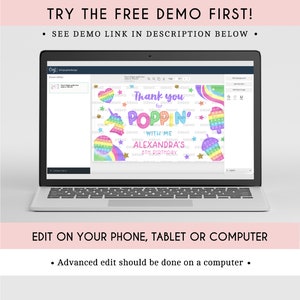 POP IT Fidget Toy Birthday Party Favor Tag, Editable Pop It Gable Box ...