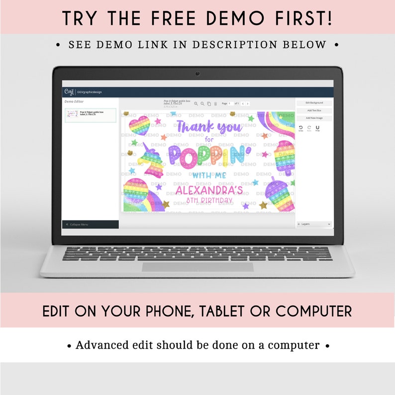 POP IT Fidget Toy Birthday Party Favor Tag Editable Pop It - Etsy