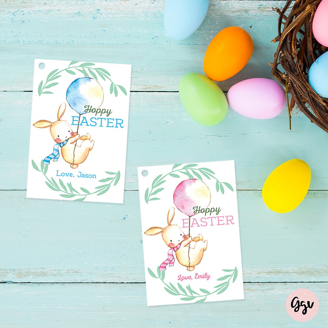Hoppy Easter Bunny Tags, Personalized Easter Tags, Printable Easter ...
