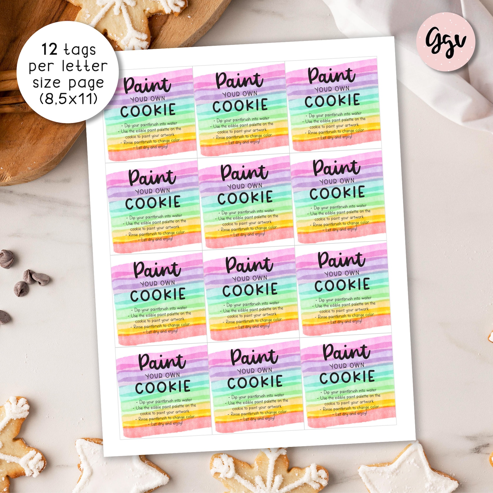 Paint Your Own Cookie Printable Tag Pyo Cookie Instruction - Etsy